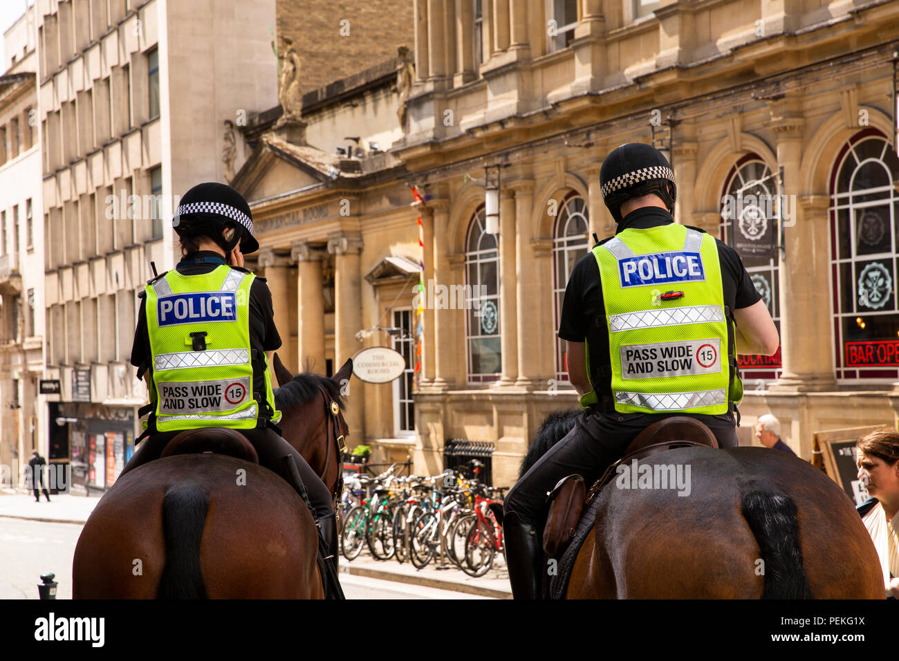 UK, England, Bristol, Corn Street, mounted police on patrol in city ...