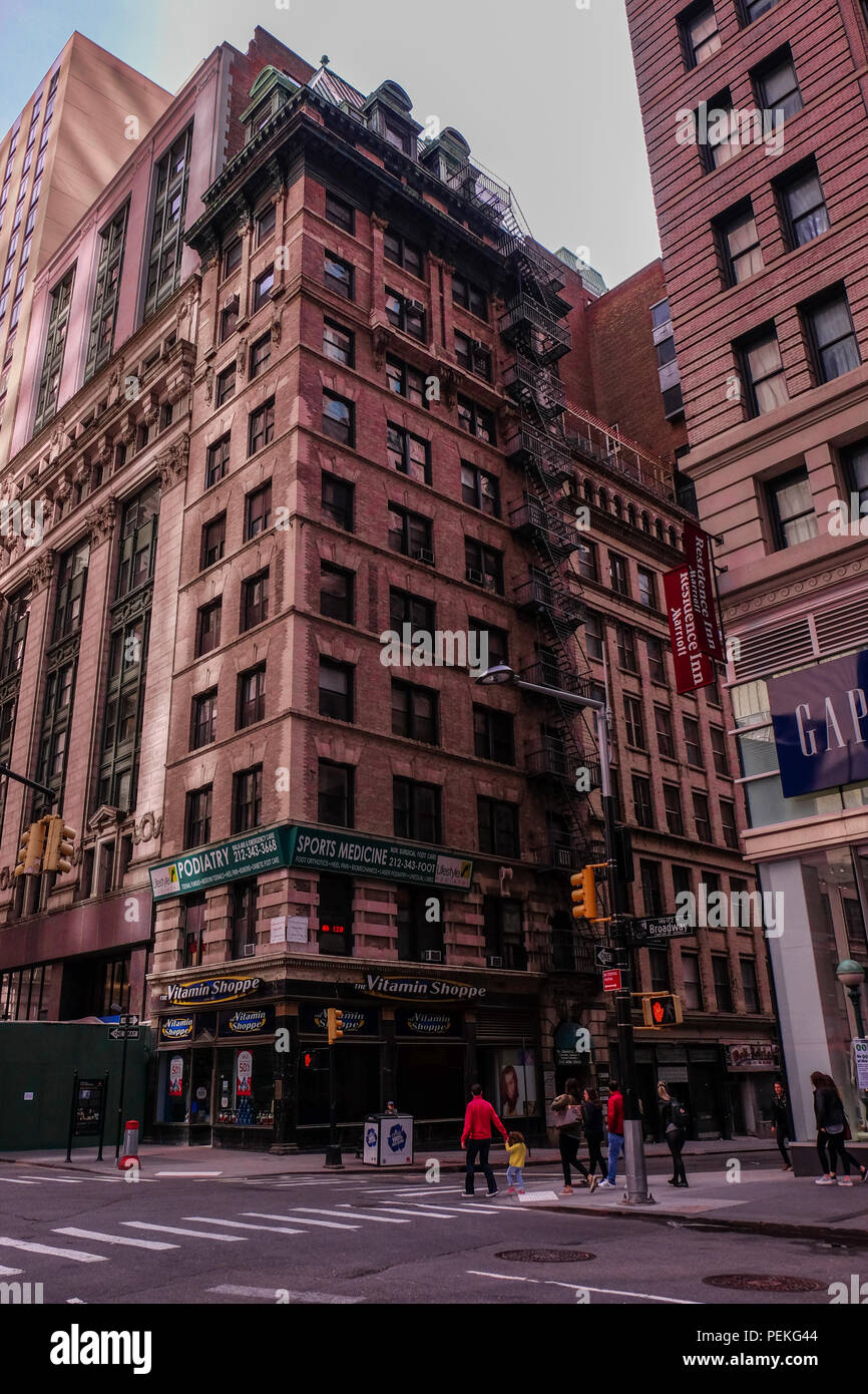 Portrait view of building facades from the streets of Manhattan, New ...