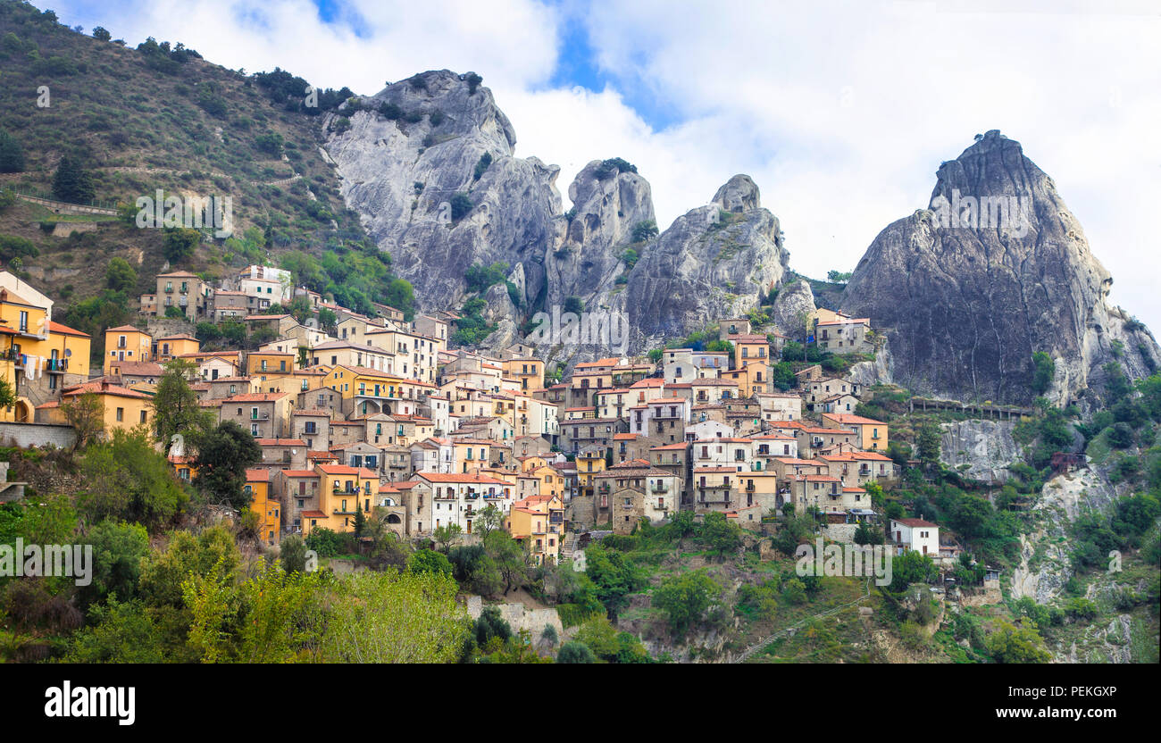 Beautiful Castelmezzano village,view with houses and mountains ...