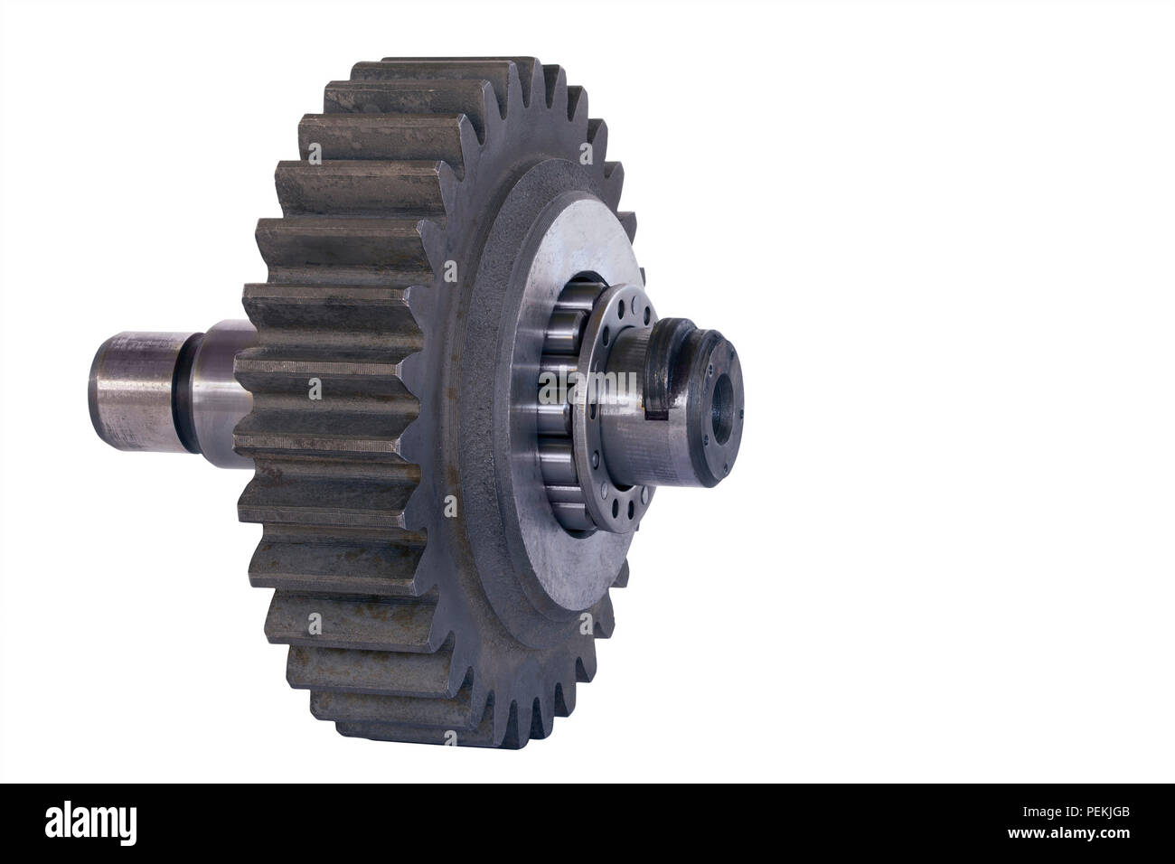 pinion with bearing and shaft isolated on white background closeup ...