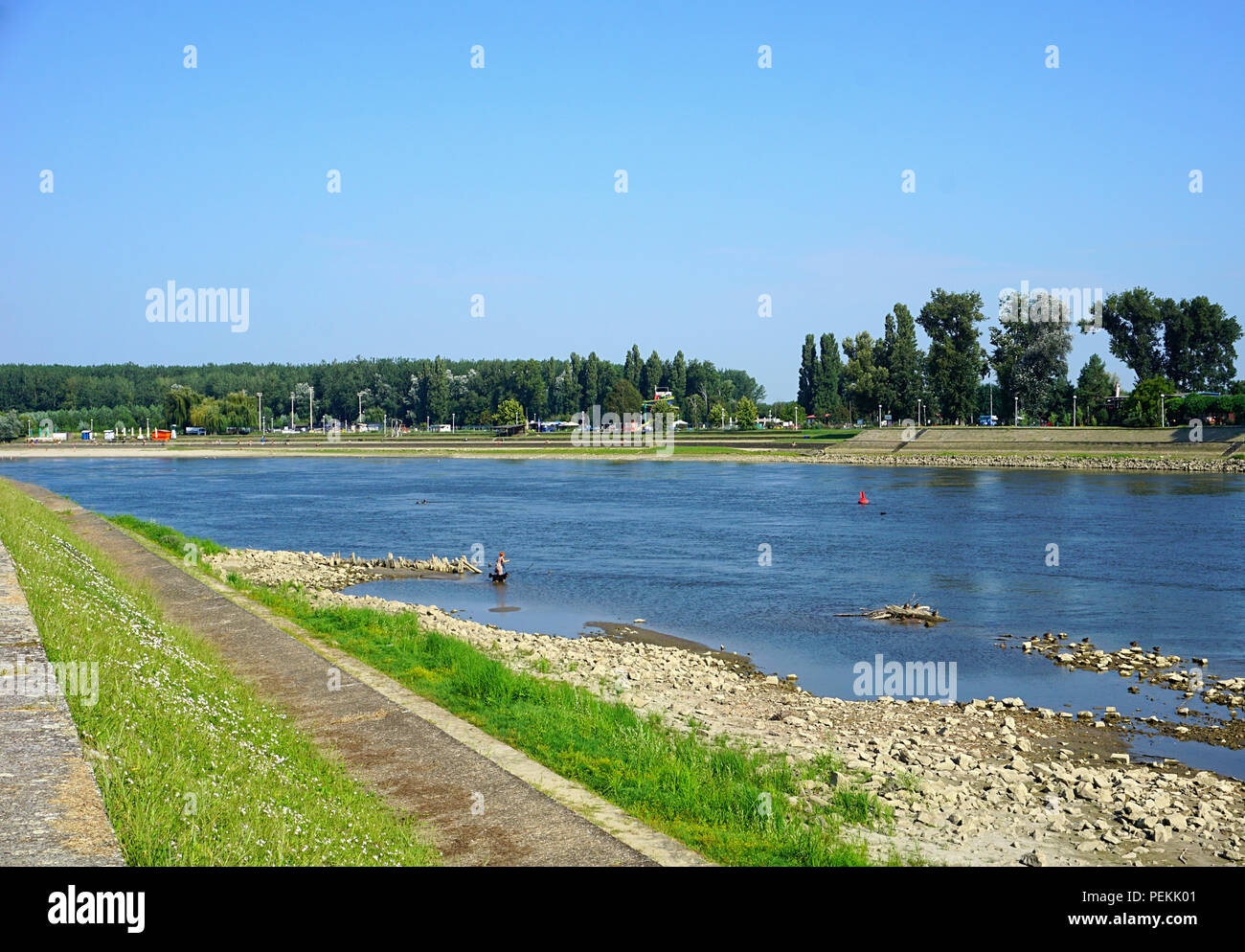 Osijek, Croatia, August 10, 2018. Drava river on sunny summer day in ...