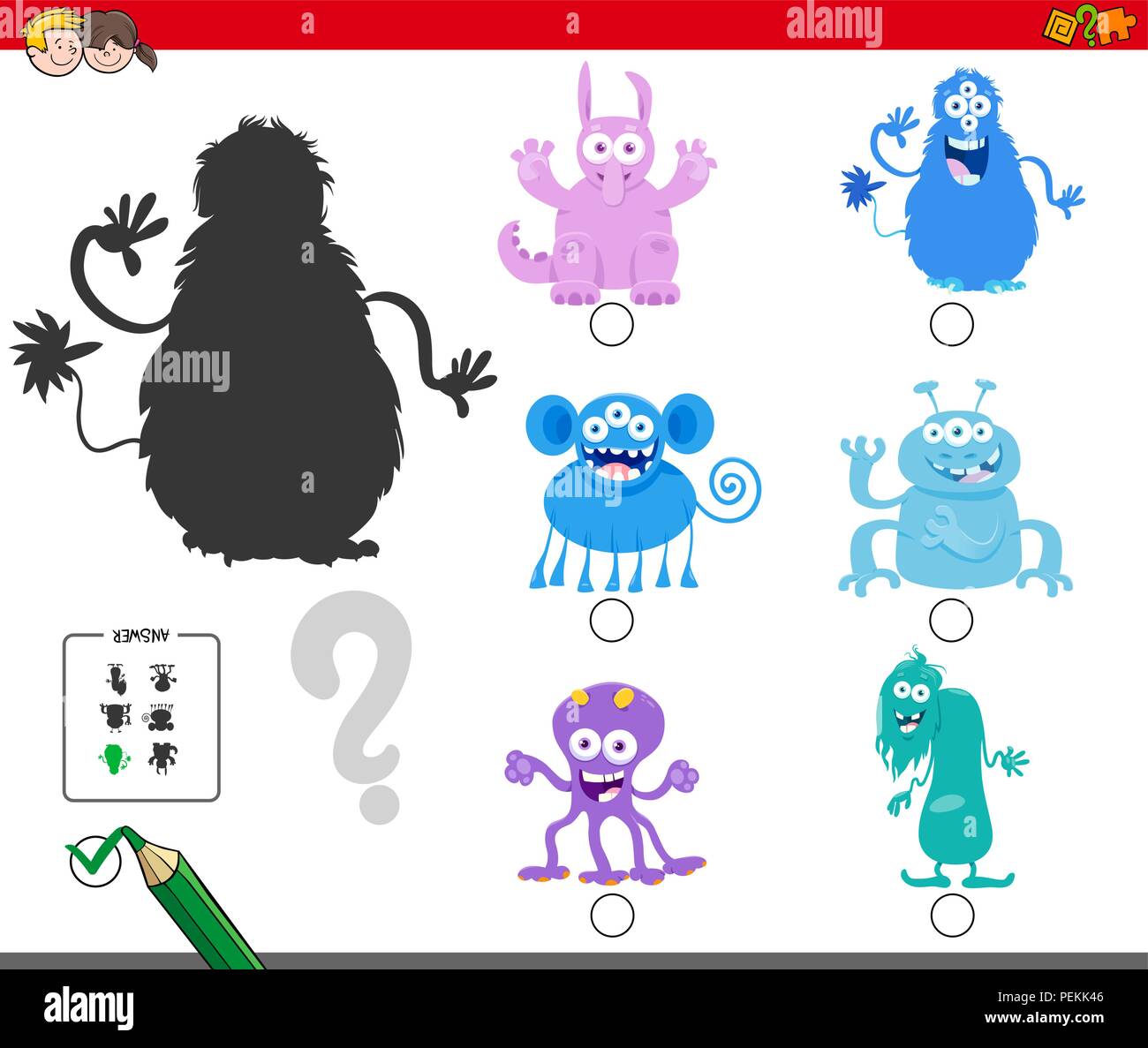 Cartoon Illustration of Finding the Right Shadow Educational Activity ...