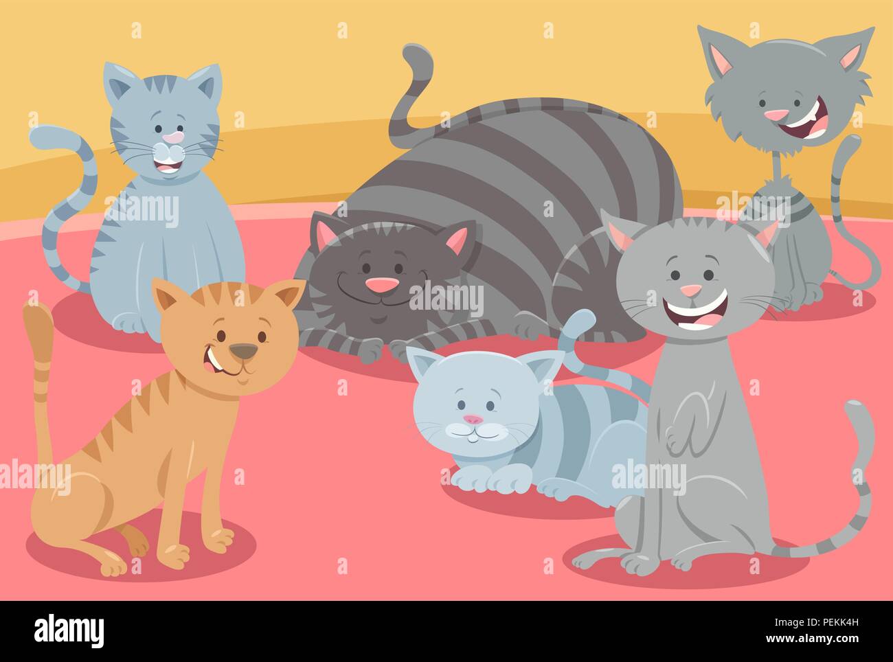 Cartoon Illustration of Funny Cats or Kittens Animal Characters Group ...