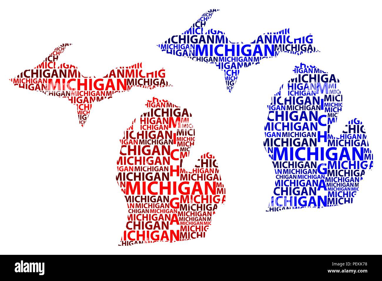 Sketch Michigan (United States of America) letter text map, Michigan ...