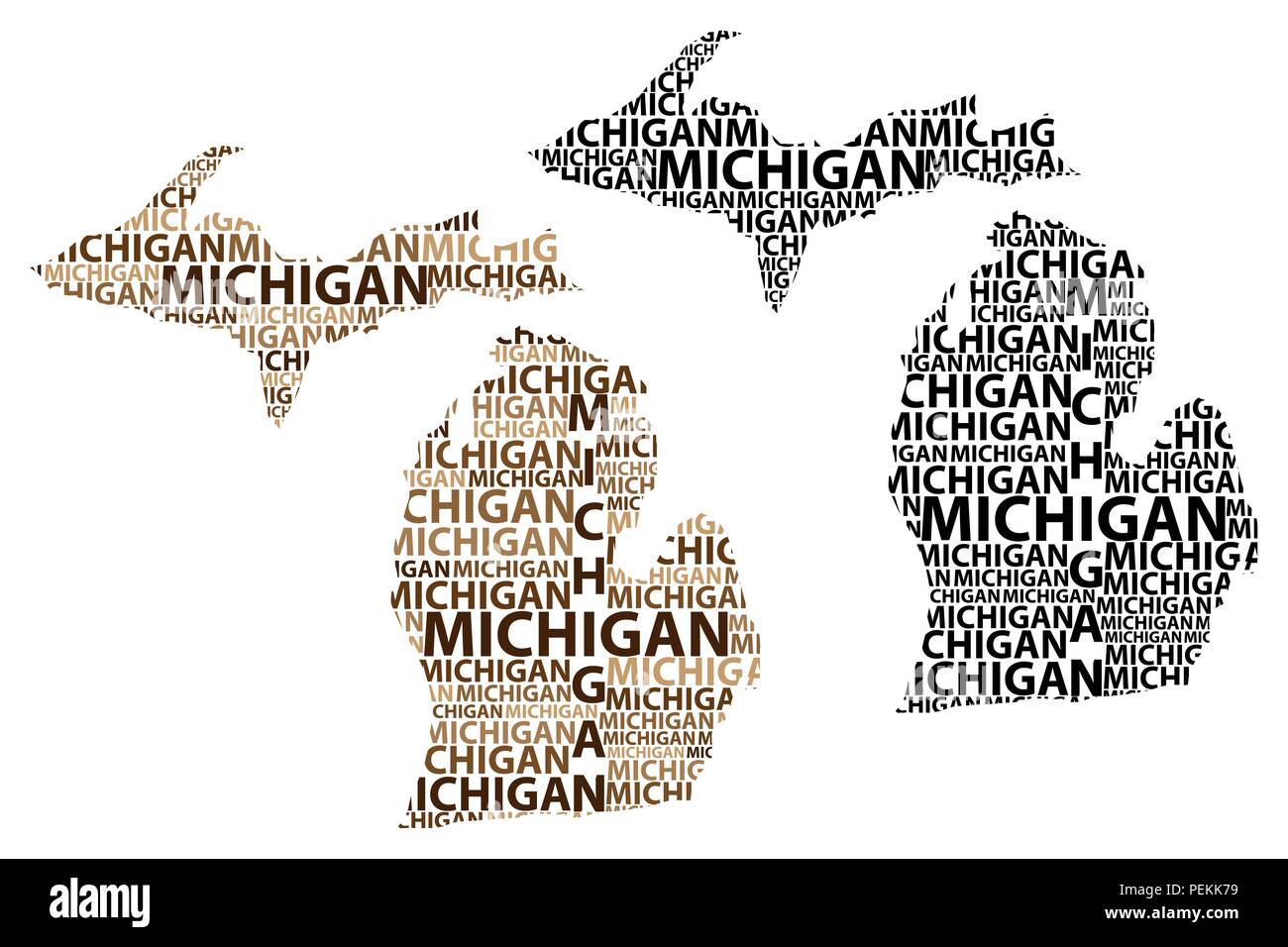 Sketch Michigan (United States of America) letter text map, Michigan ...