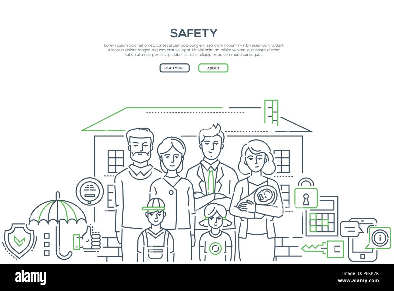 Safety - line design style banner with place for text Stock Vector ...