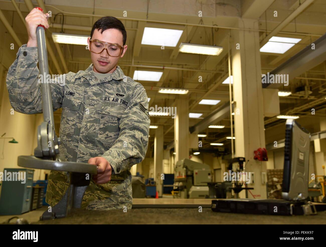U.S. Air Force Senior Airman Charlton Long, an aircraft structural maintenance journeyman with ...