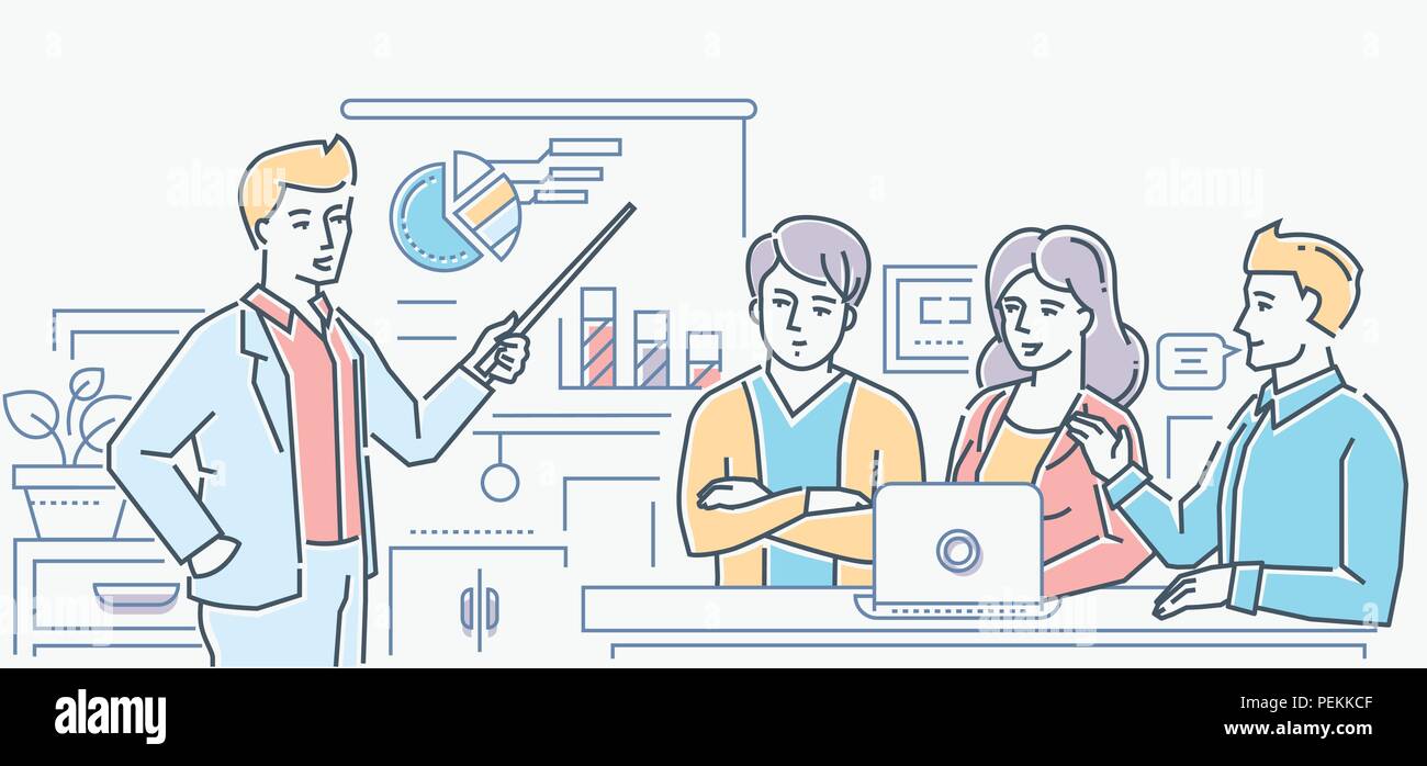 Briefing - colorful line design style business illustration Stock ...