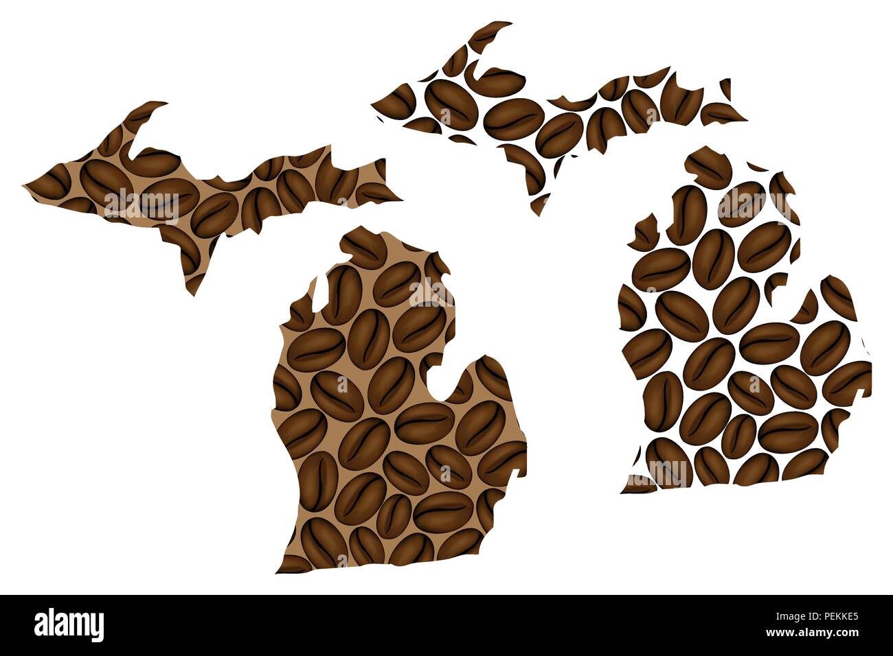 Michigan (United States of America) - map of coffee bean, Michigan map ...