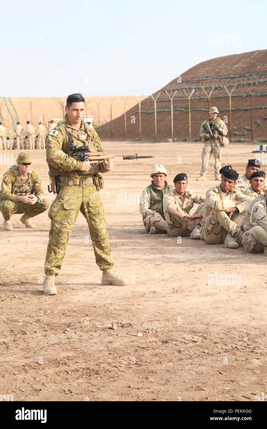 An Australian soldier with Task Group Taji waits for a command during ...