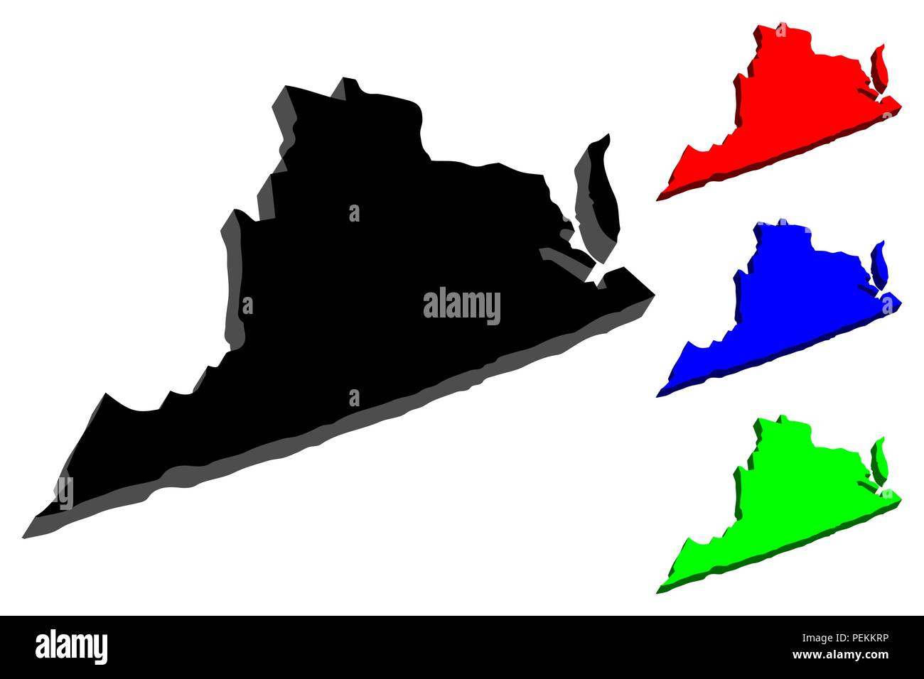 3D map of Virginia (United States of America, Commonwealth of Virginia ...