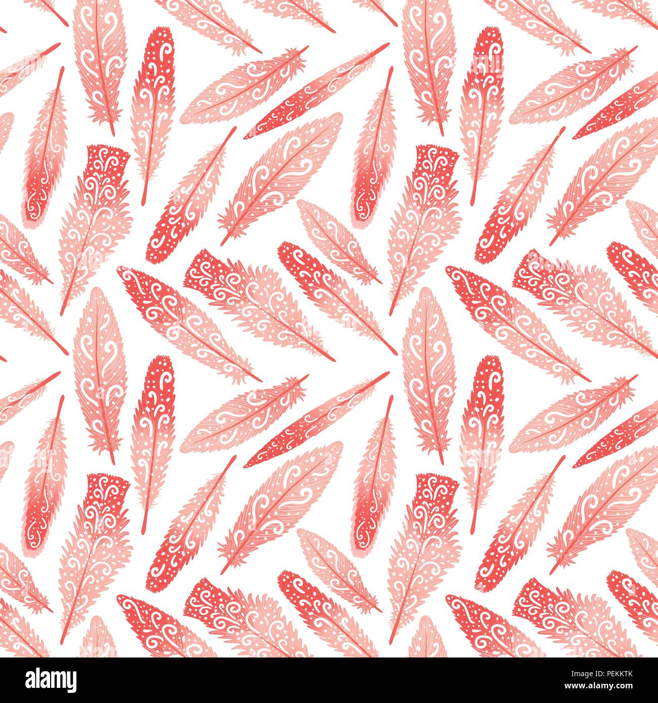 Flamingo feather brigth colorful hand drawn swirls. Seamless pattern ...