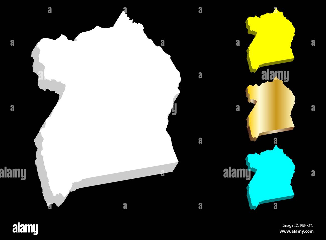 3D map of Uganda (Republic of Uganda) - white, yellow, blue and gold ...