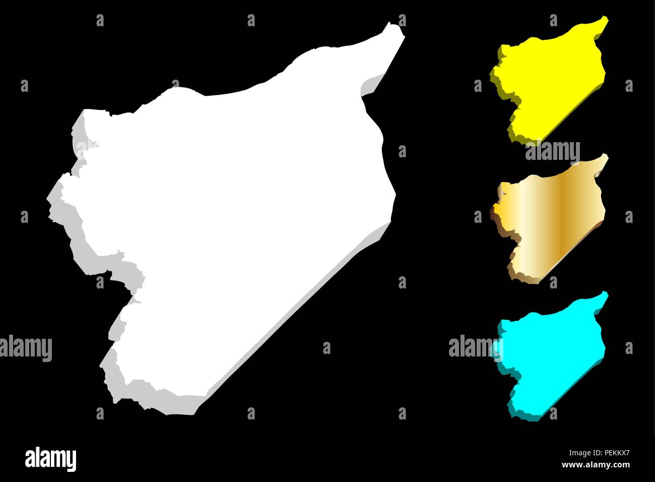 3D map of Syria (Syrian Arab Republic) - white, yellow, blue and gold ...