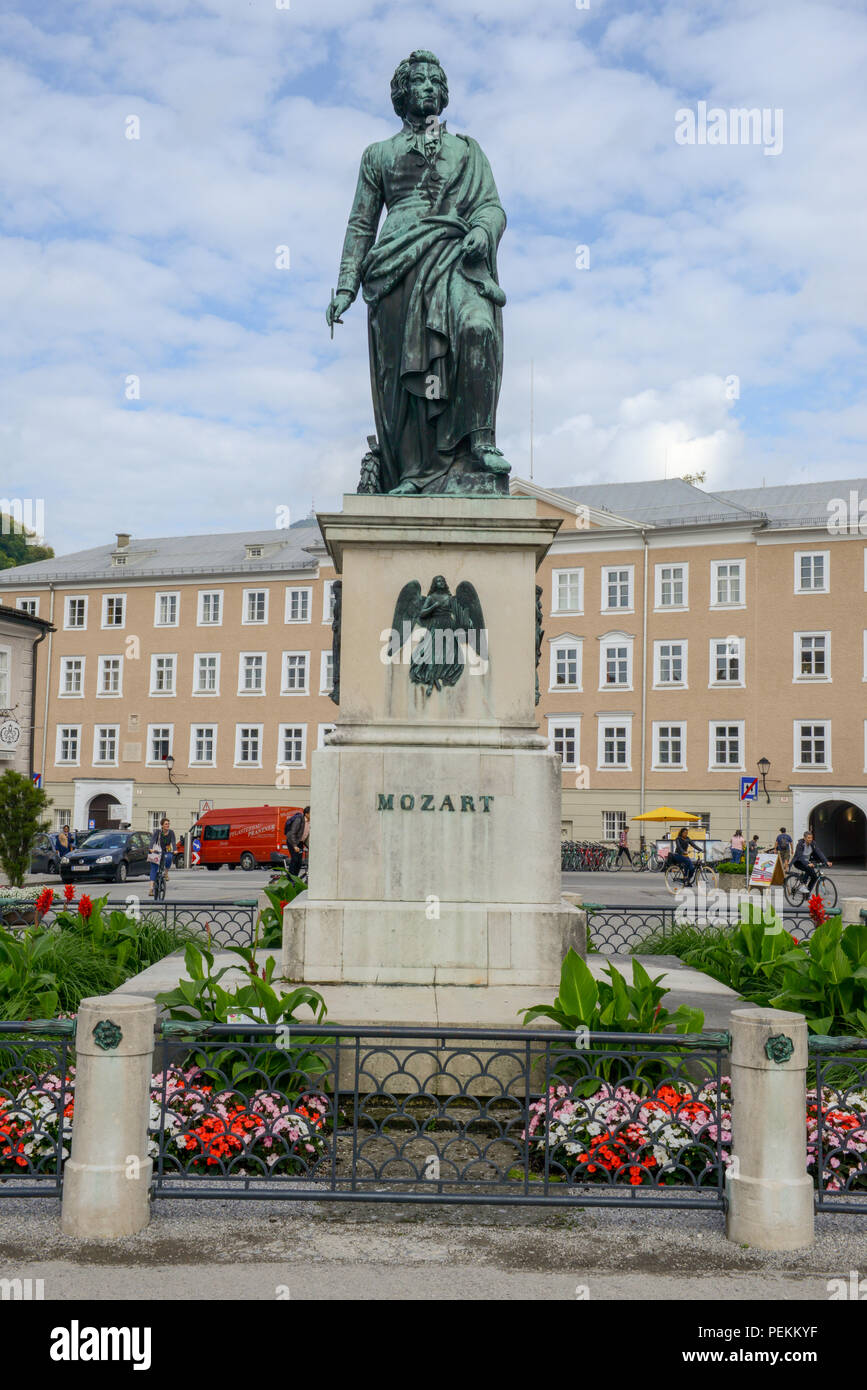 Salzburg, Austria - 26 June 2018: Mozart statue in Mozartplatz in ...