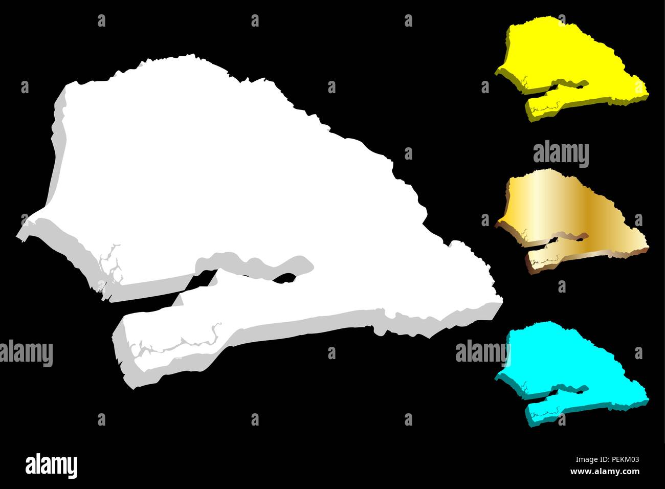 3D map of Senegal (Republic of Senegal) - white, yellow, blue and gold ...