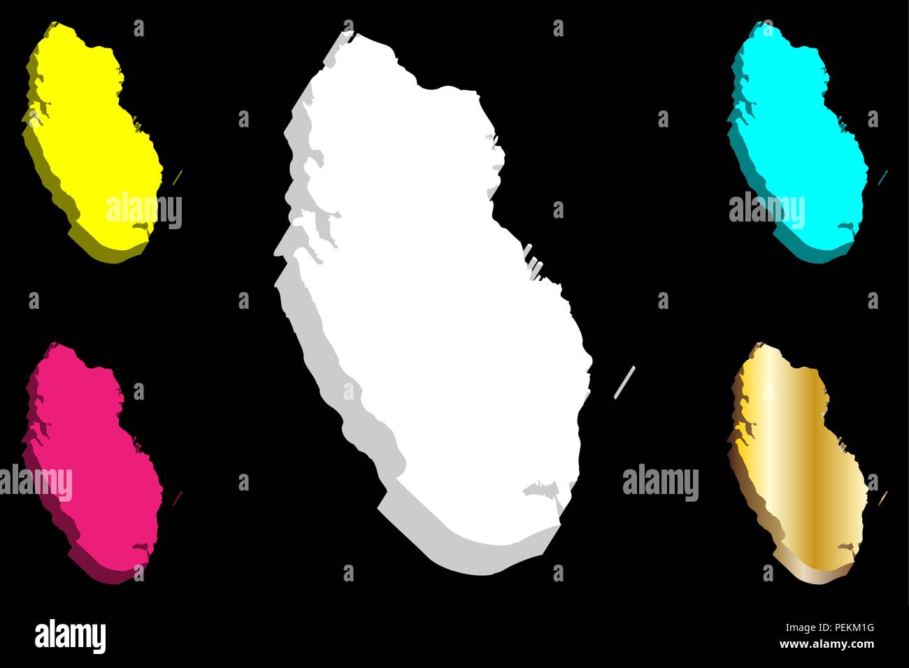 3D map of Qatar (State of Qatar) - white, yellow, purple, blue and gold ...