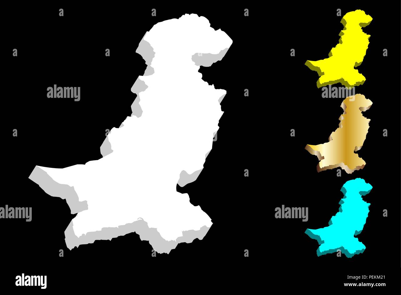 3D map of Pakistan (Islamic Republic of Pakistan) - white, yellow, blue ...