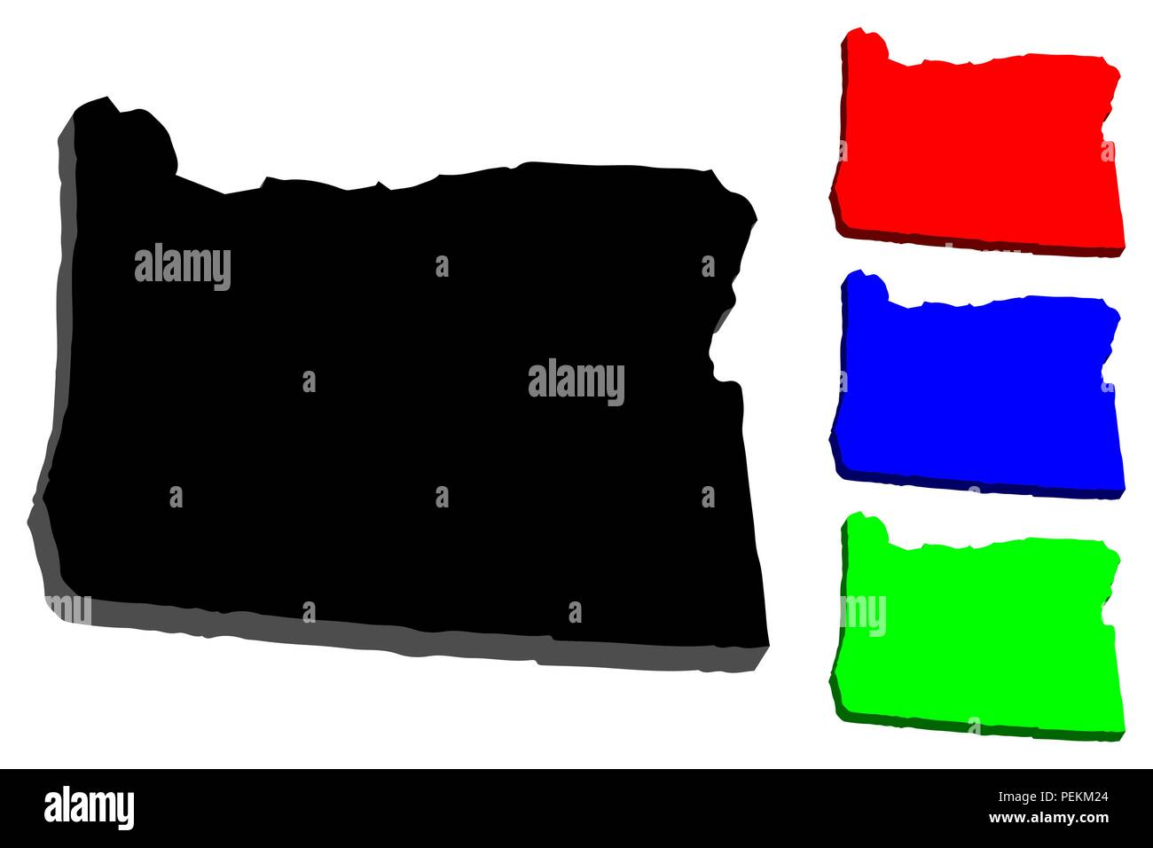 3D map of Oregon (United States of America, The Beaver State) - black ...