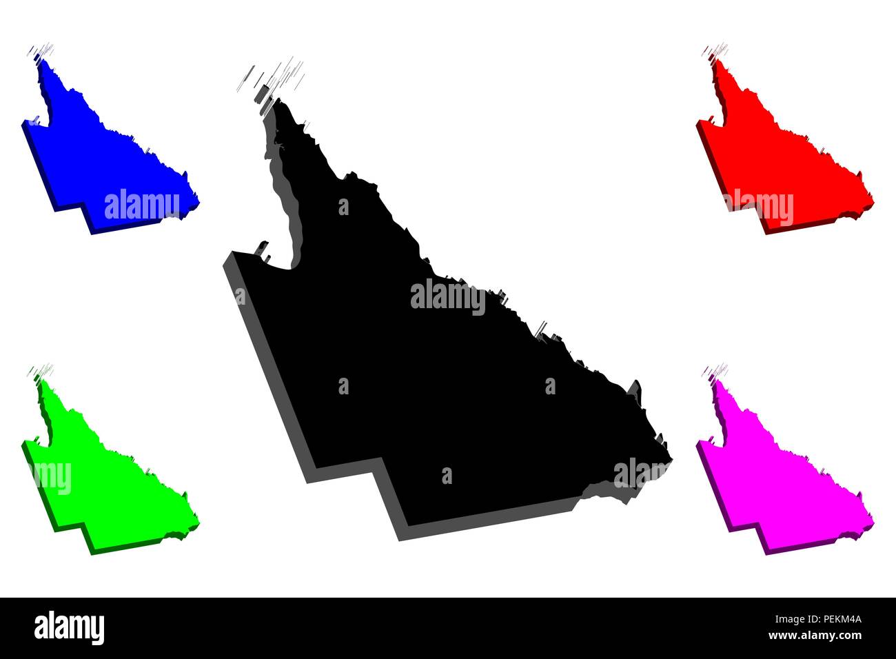3D map of Queensland (Australian states and territories, Qld) - black ...