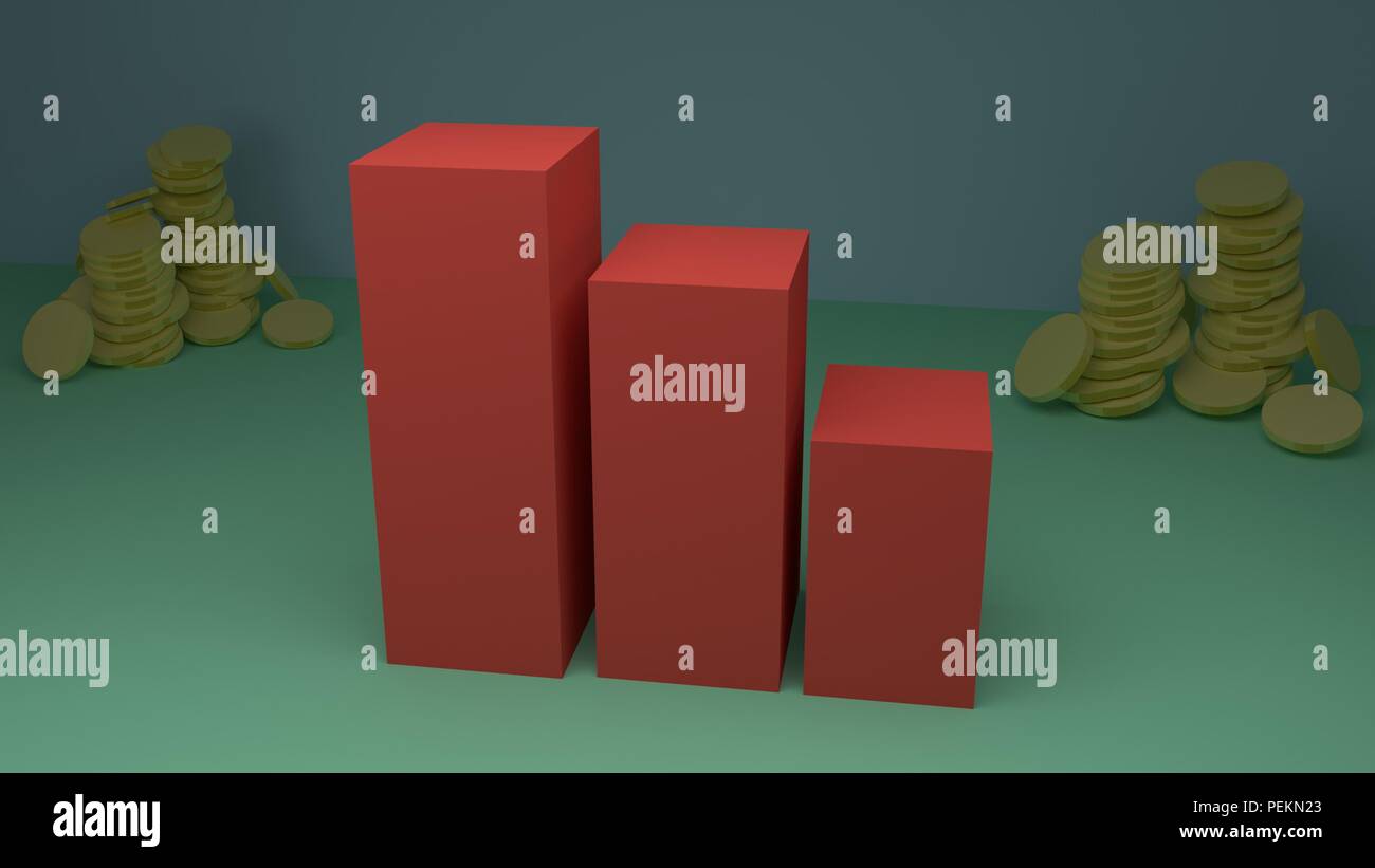 Economical Graph, 3d graph about economics and finance. Red graph with ...