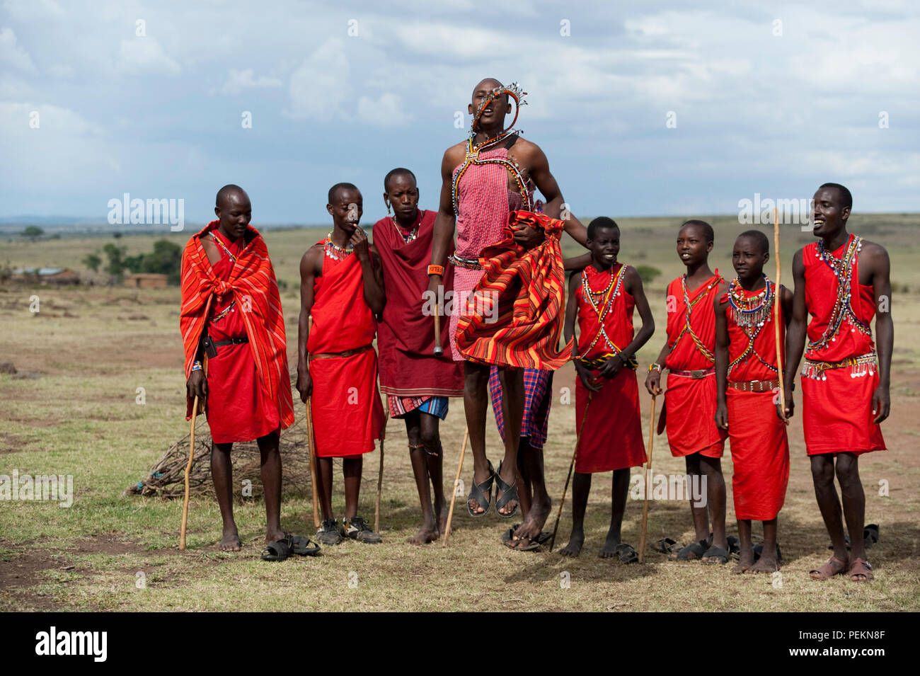 Maasai warriors jumping hi-res stock photography and images - Alamy