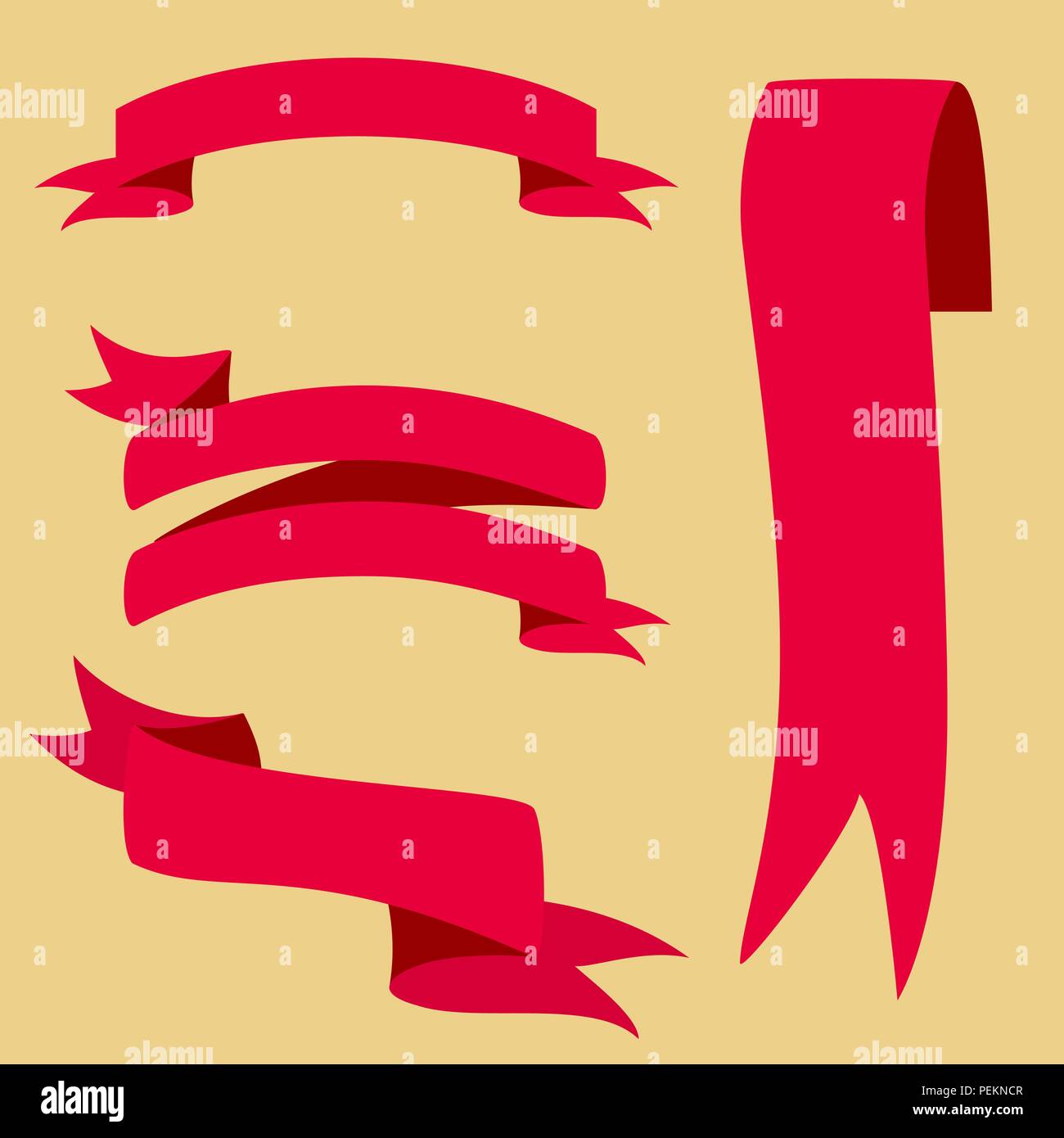 Big red ribbons set, isolated on beige background, vector illustration Stock Vector Image & Art ...