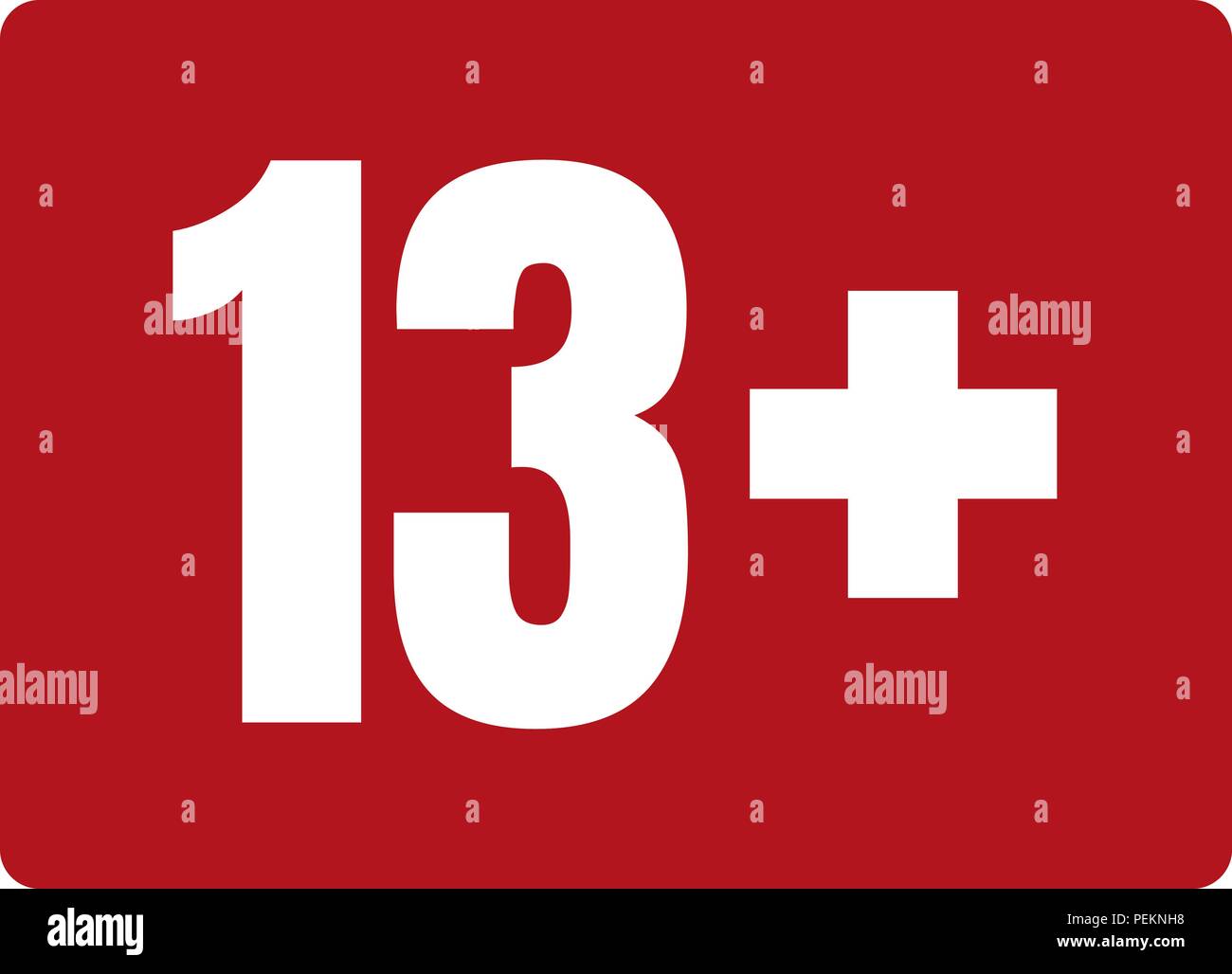 Limit age icon on red background. Icons age limit from 13 vector flat ...