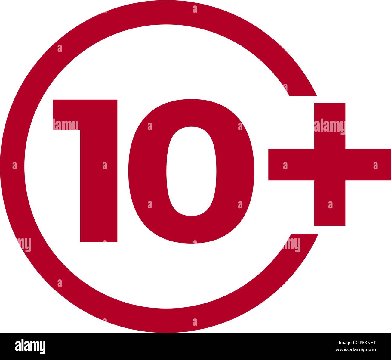 Limit age icon on red background. Icons age limit from ten, vector flat ...