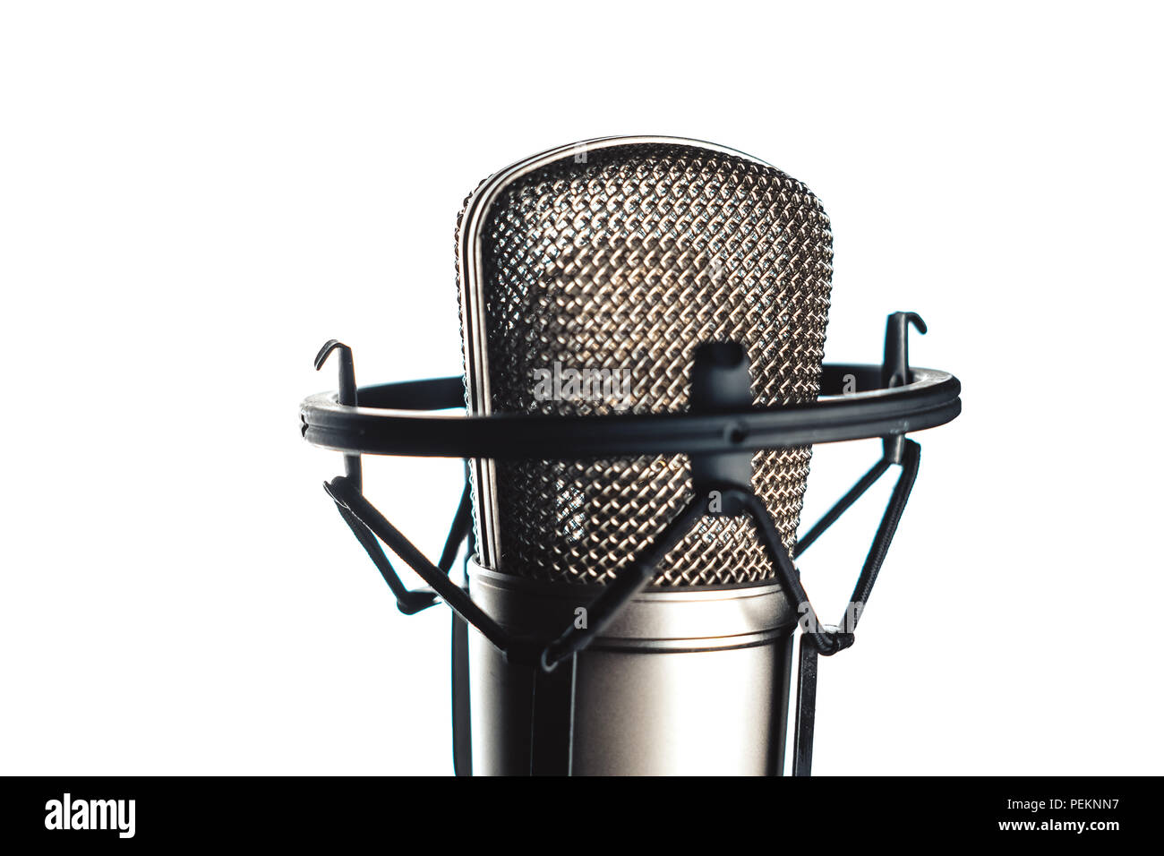 Studio microphone and microphone stand on white background Stock Photo ...