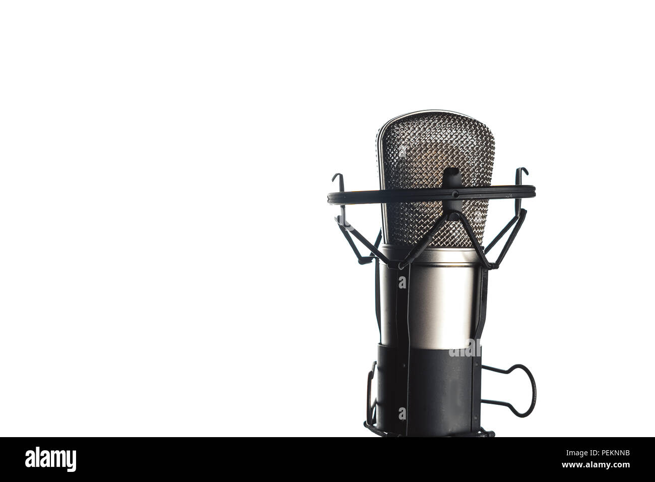 Studio microphone and microphone stand on white background Stock Photo ...