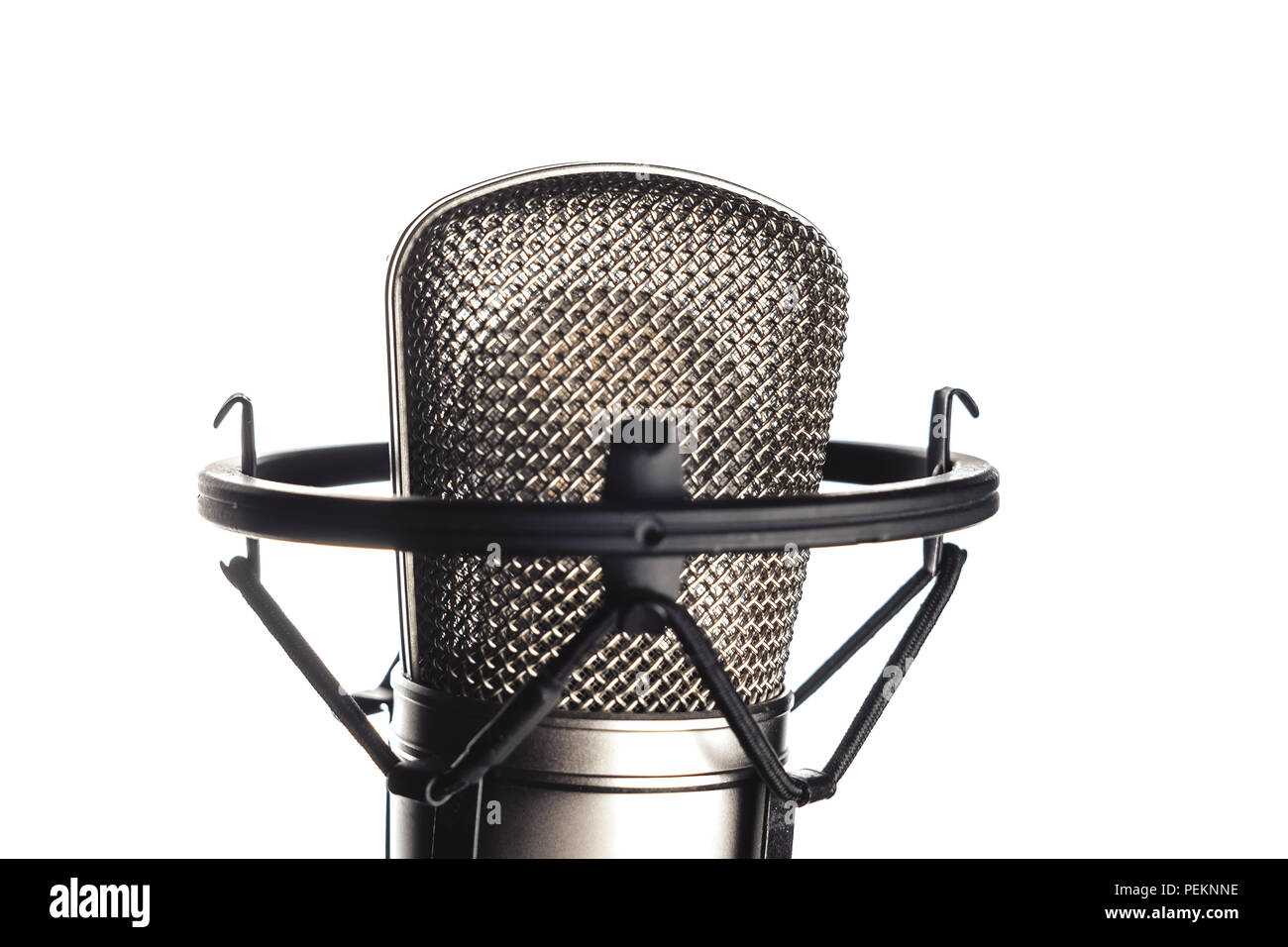 Studio microphone and microphone stand on white background Stock Photo ...