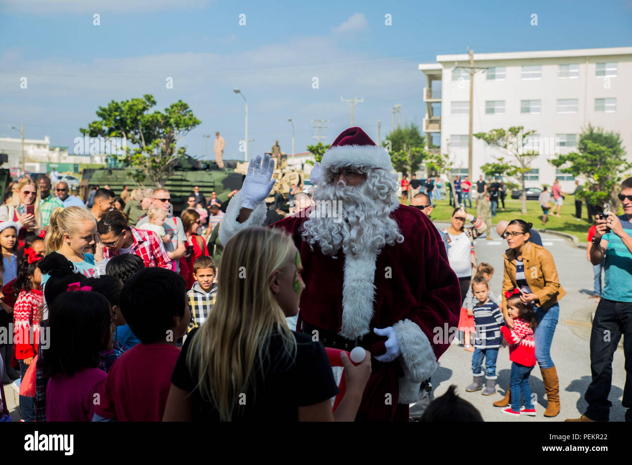Santa Claus arrives for the event, Santa’s Little Helper, on Camp ...