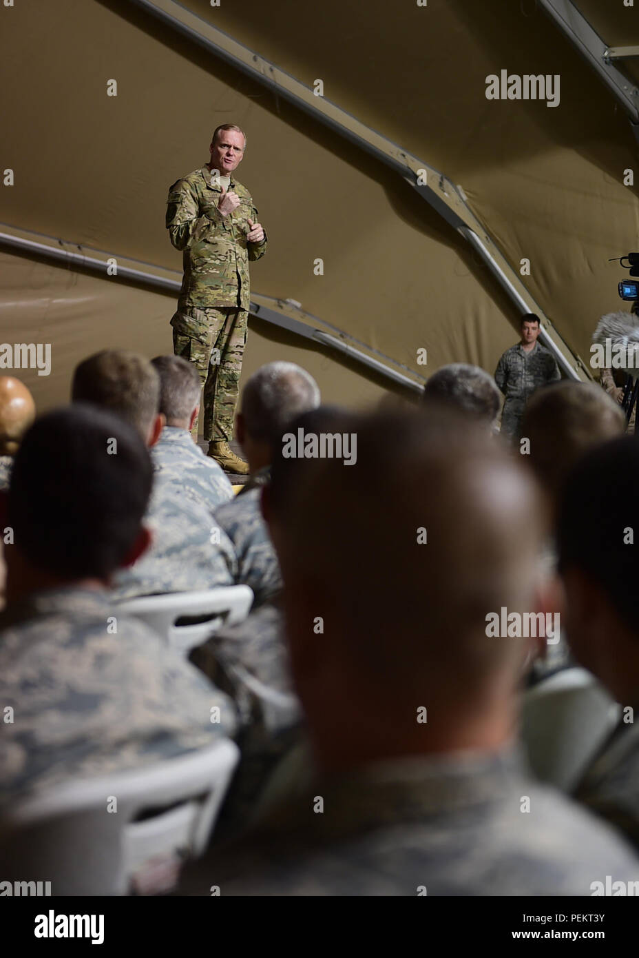 Chief Master Sgt. of the Air Force James A. Cody speaks to Airmen ...