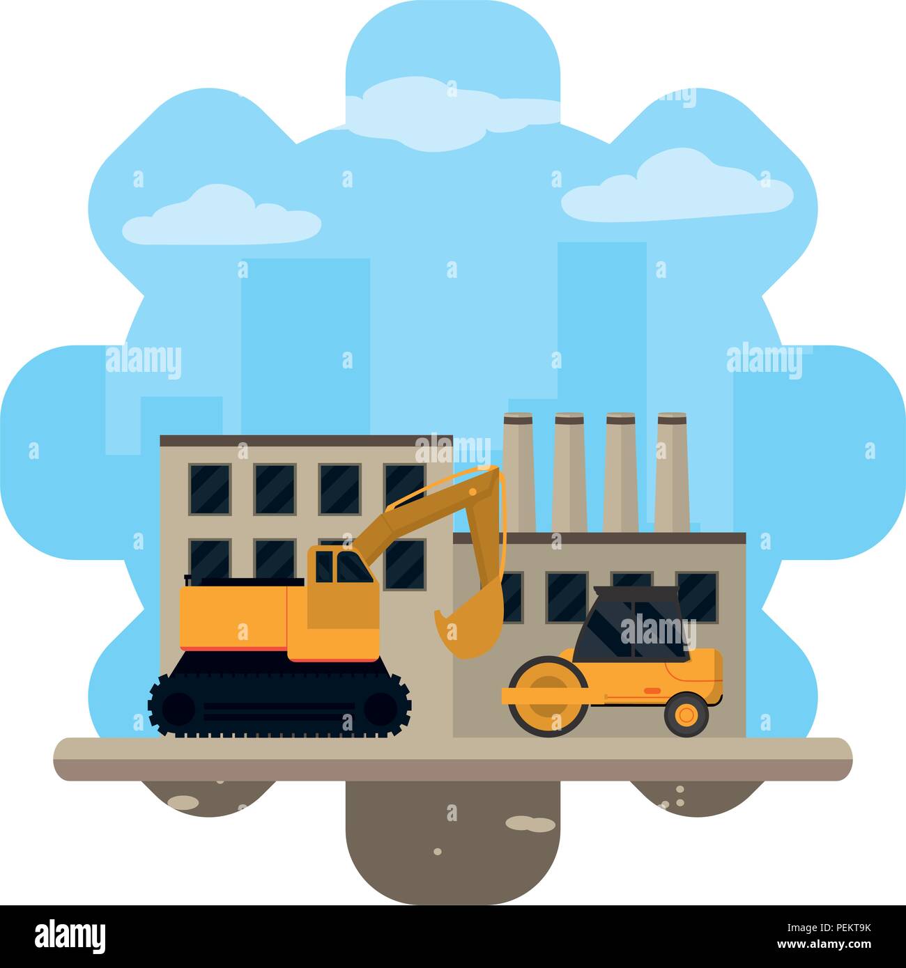 industry factory with excavator and road roller Stock Vector Image ...
