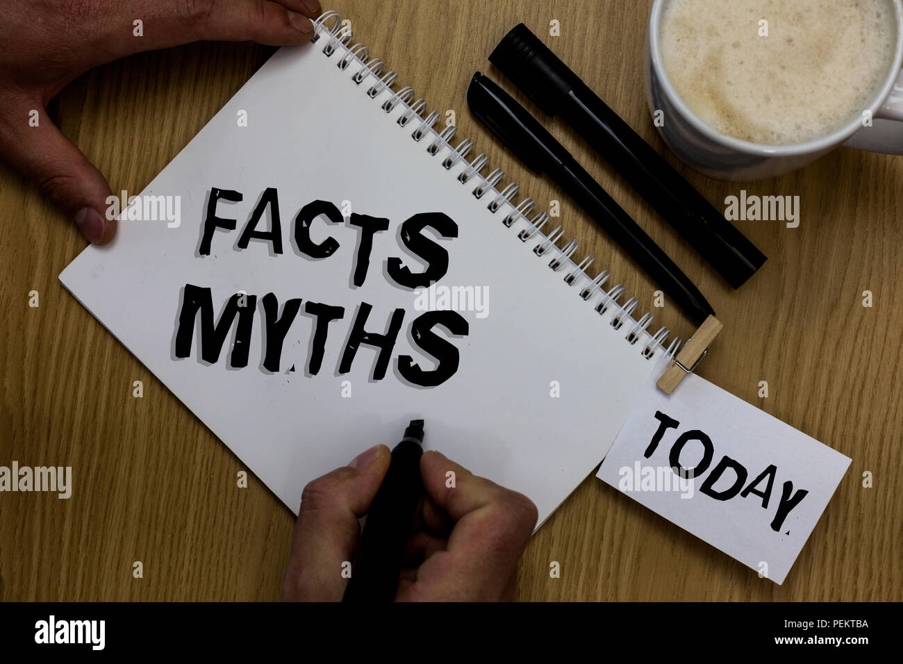 Writing note showing Facts Myths. Business photo showcasing work based ...