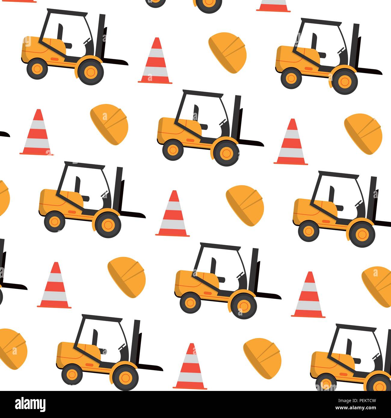 forklift with traffic cone and helmet background Stock Vector Image ...