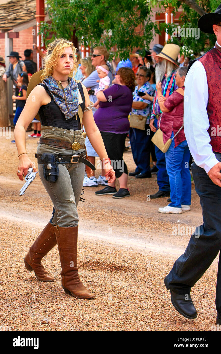 Female gunslinger in the annual Doc Holiday parade in Tombstone ...