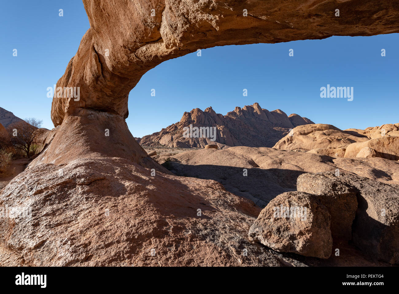 Spitzkoppe mountains in blue haze in morning light, Namibia Stock Photo ...