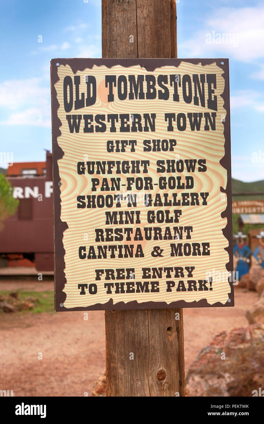 Old Tombstone Wild West Theme Park signpost on E Toughnut St in ...
