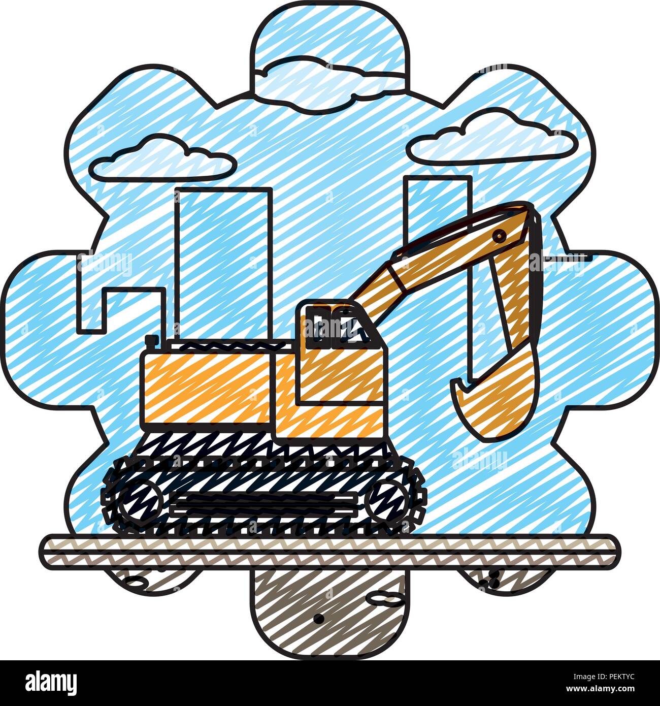 doodle industry excavator equipment construction service Stock Vector ...