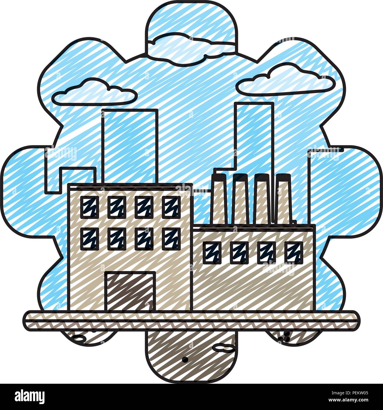 doodle factory machine production engineer plant Stock Vector Image ...