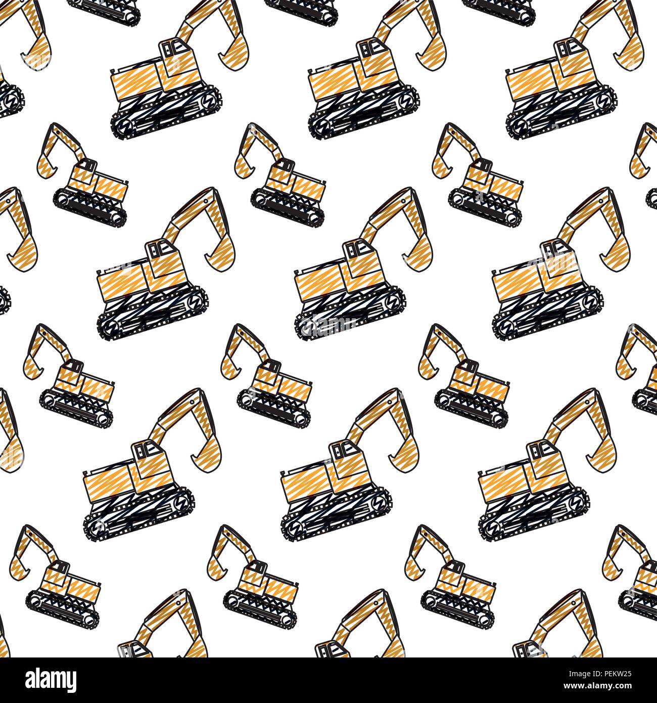 doodle excavator mechanic equipment repair background Stock Vector ...