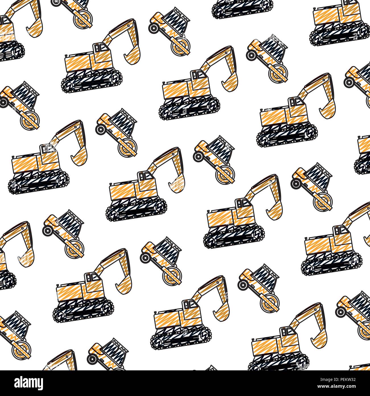 doodle excavator road roller mechanic background Stock Vector Image ...