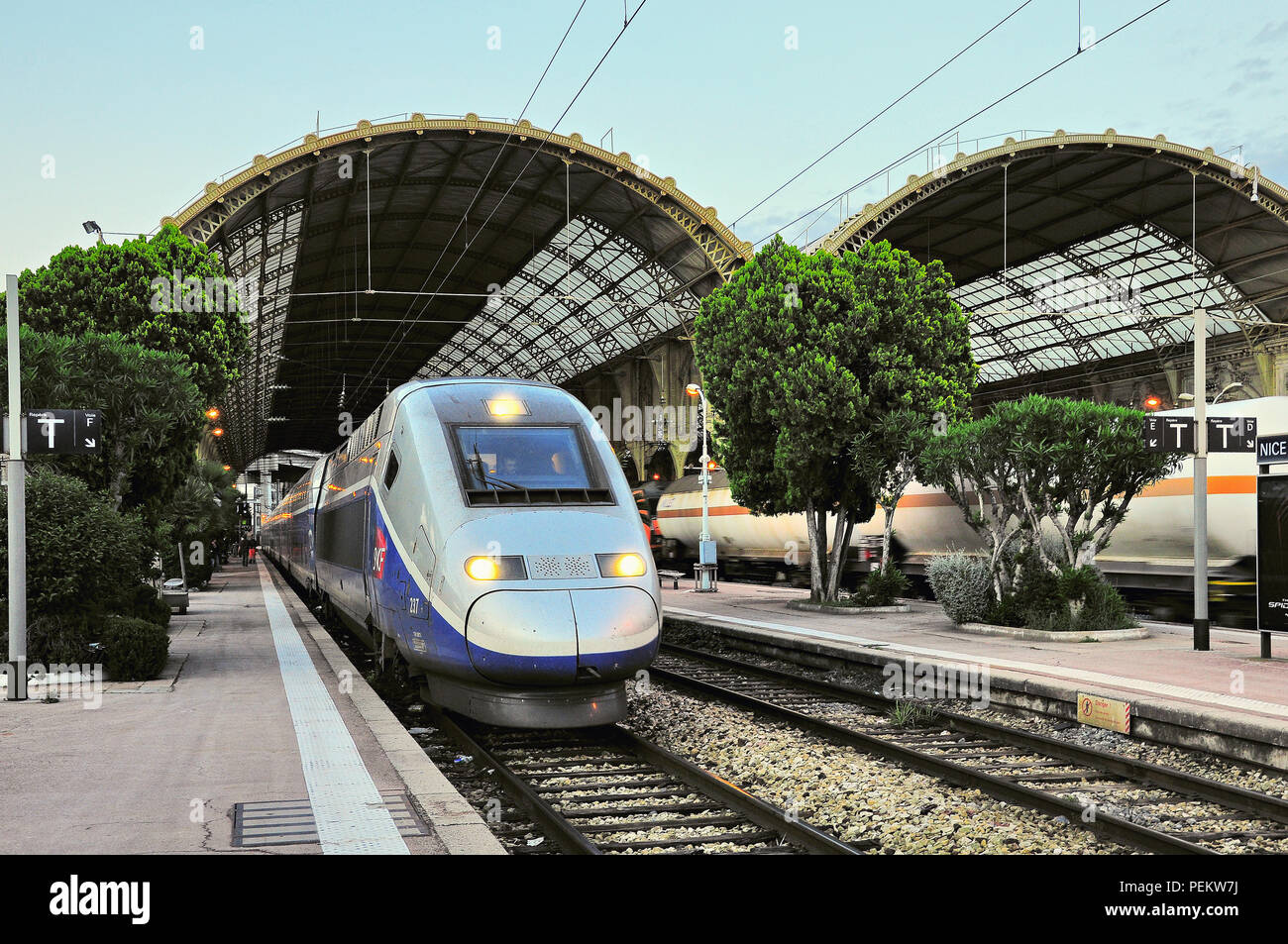 Nice, France - May 23, 2012: Highspeed train TGV stands by the platform ...