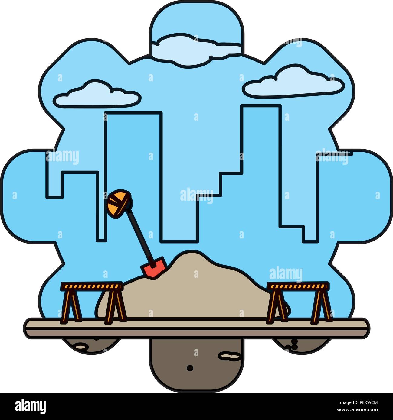 color construction equipment with cement and caution sign Stock Vector ...