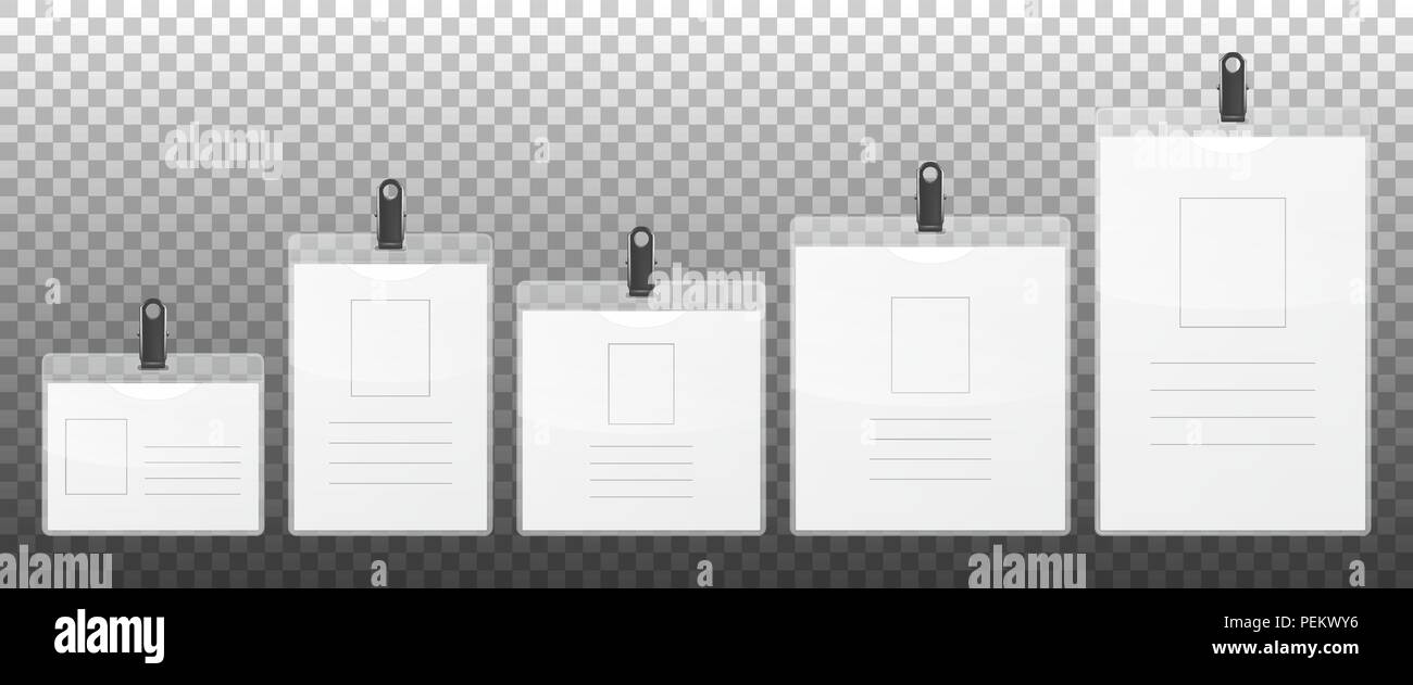 Vector realistic 3d empty graphic Id Card with holder cllip icon set ...