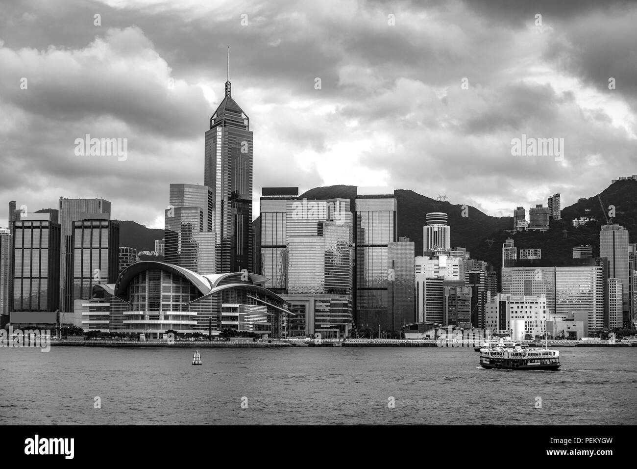 Hong Kong Harbor View with B&W color Stock Photo - Alamy