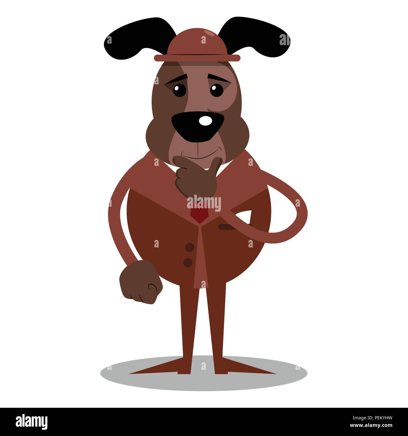Cartoon vector illustrated business dog thinking with hand under his ...