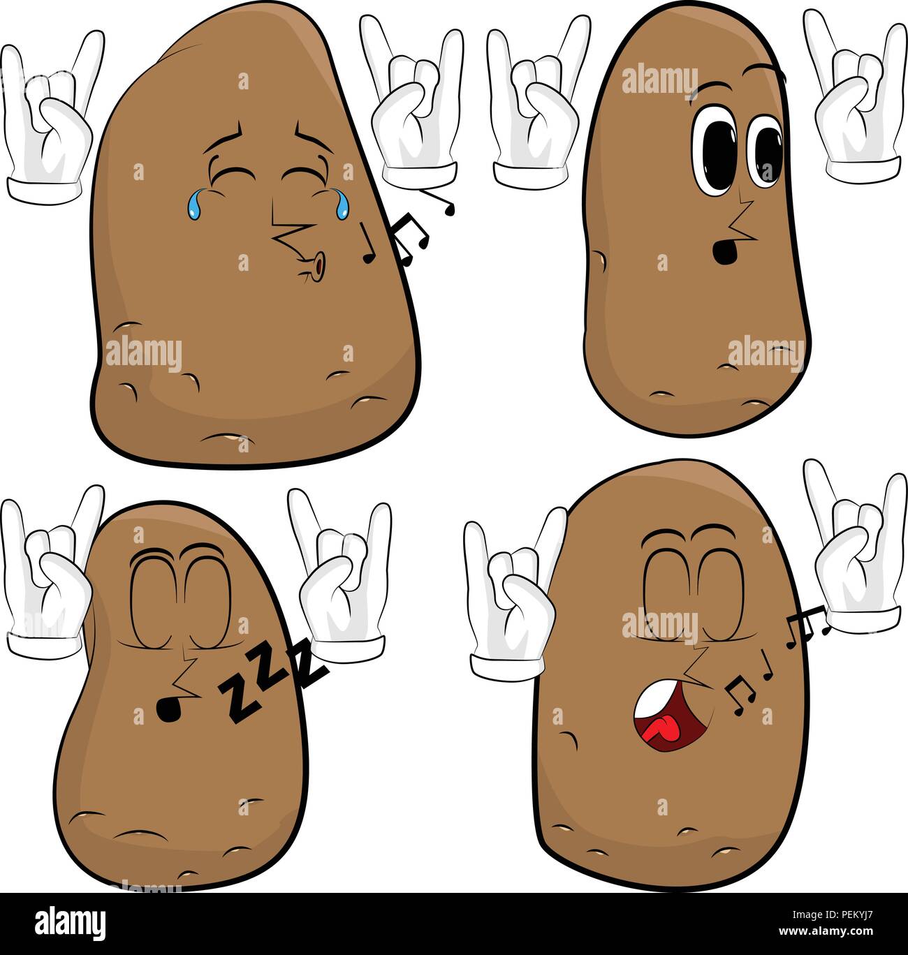 Potatoes with hands in rocker pose. Cartoon potato collection with ...